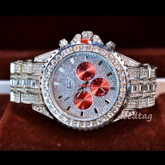 Accessories | Full Iced Out Red Face Stylish Heavy Hip Hop Watch | Poshmark